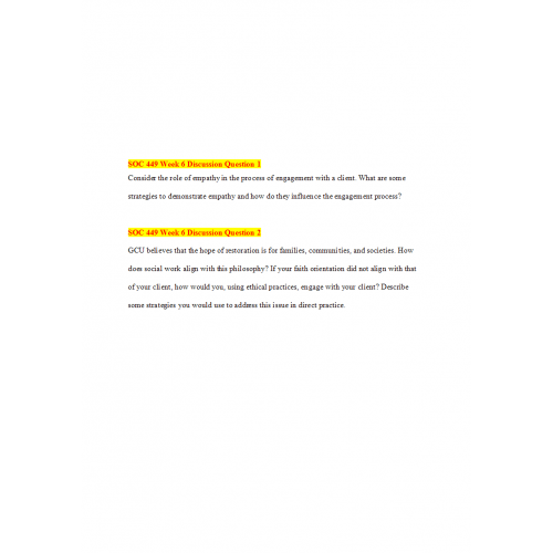 SOC 449 Week 6 Discussion 1 and 2 || Homework Assignemnts, Exam, Notes
