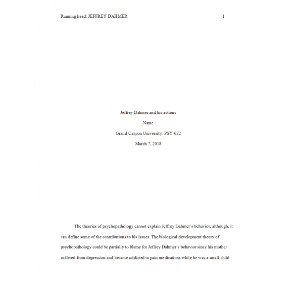 PSY 622 Topic 4 Assignment, Jeffrey Dahmer and his Actions || Course Notes