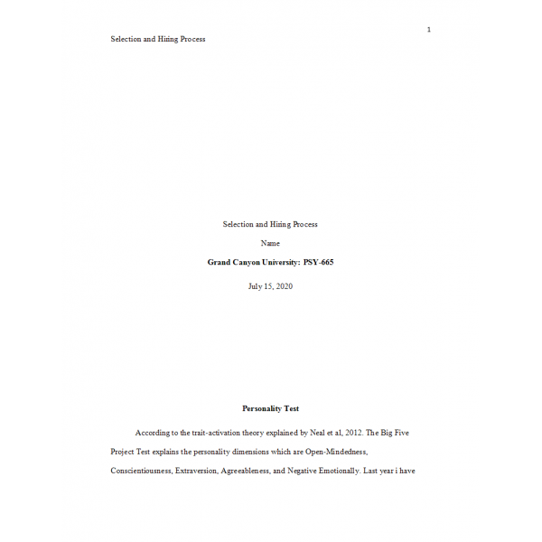 PSY 665 Week 2 Assignment, Selection and Hiring Process || Homework ...